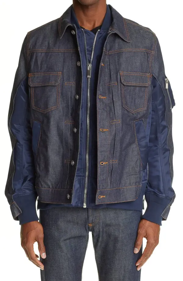 A.P.C. X Sacai Eimi Mixed Media Jacket - Iak Dark Navy | Editorialist